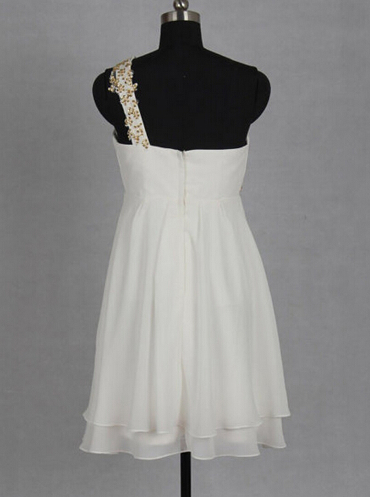 One Shoulder Chiffon White Beading Homecoming Dress,prom Dress ...