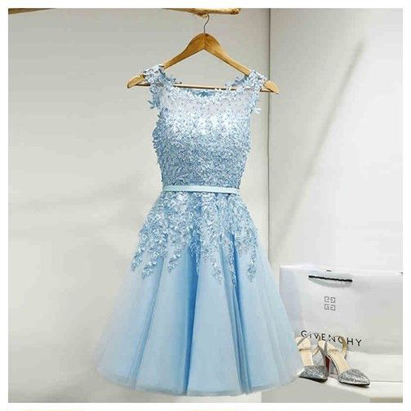 Short Prom Dress Tulle Prom Dress With Lace Appliques Appliques