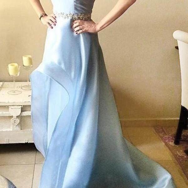 Light Blue Prom Dress,asymmetry Sweetheart Prom Dresses,organza Prom ...