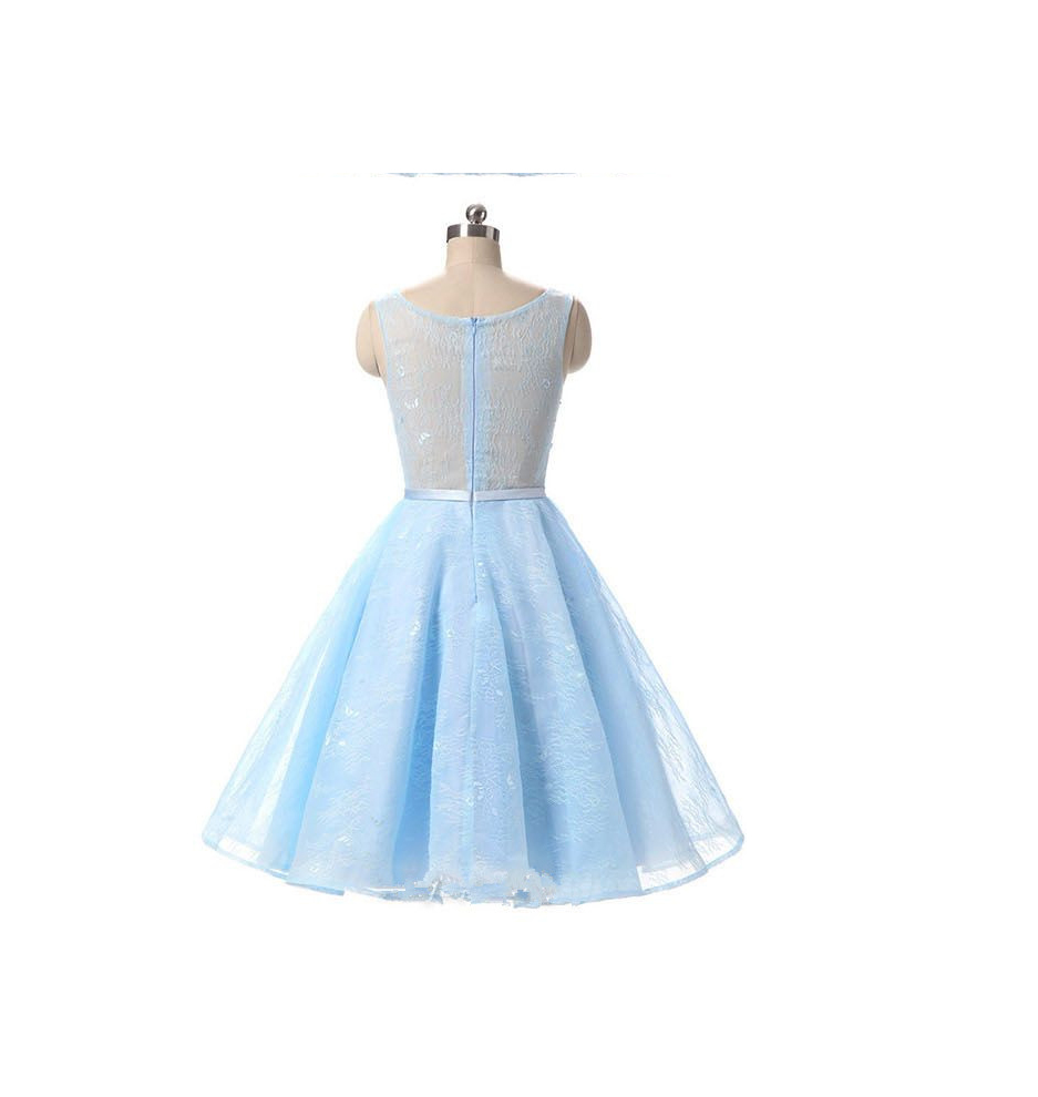 Light Blue Appliqued Sleeveless Lace Homecoming Dresses,girls A-line ...