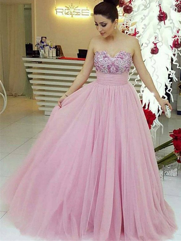 Dusty Rose Prom Dress,long Tulle Prom Dress 2017,a-line Sweetheart Prom ...