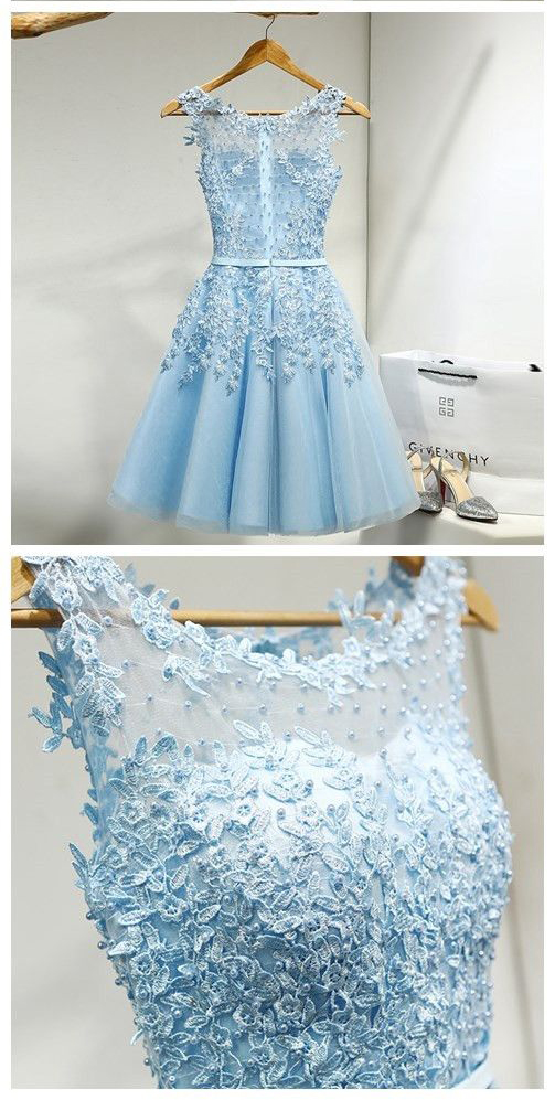 Short Prom Dress Tulle Prom Dress With Lace Appliques Appliques